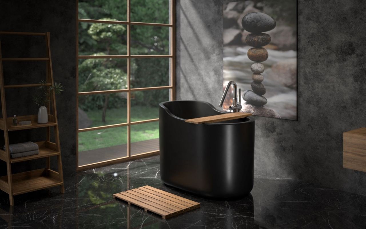 ᐈ 【Aquatica True Ofuro Nano Black Freestanding Stone Japanese Soaking ...