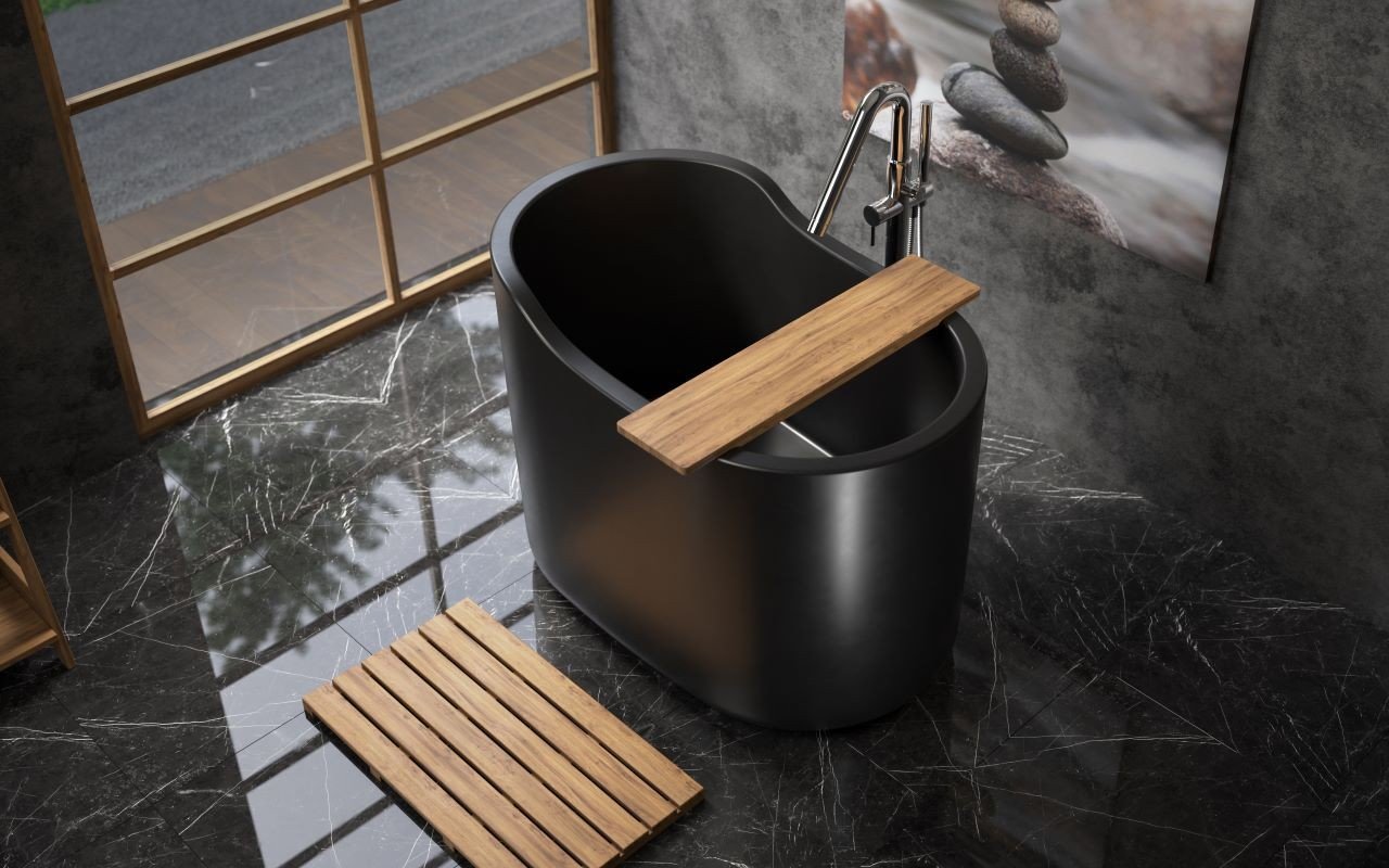 ᐈ 【Aquatica True Ofuro Nano Black Freestanding Stone Japanese Soaking ...